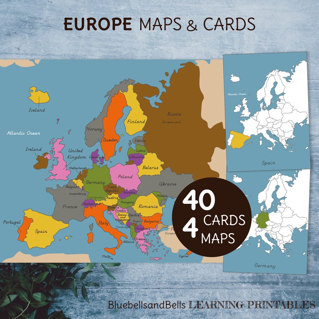 Montessori Europe Maps Country Cards. Continent Study Printable. - Etsy