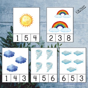 Weather Count and Clip Cards 1-10. Preschool Spring Printable ...