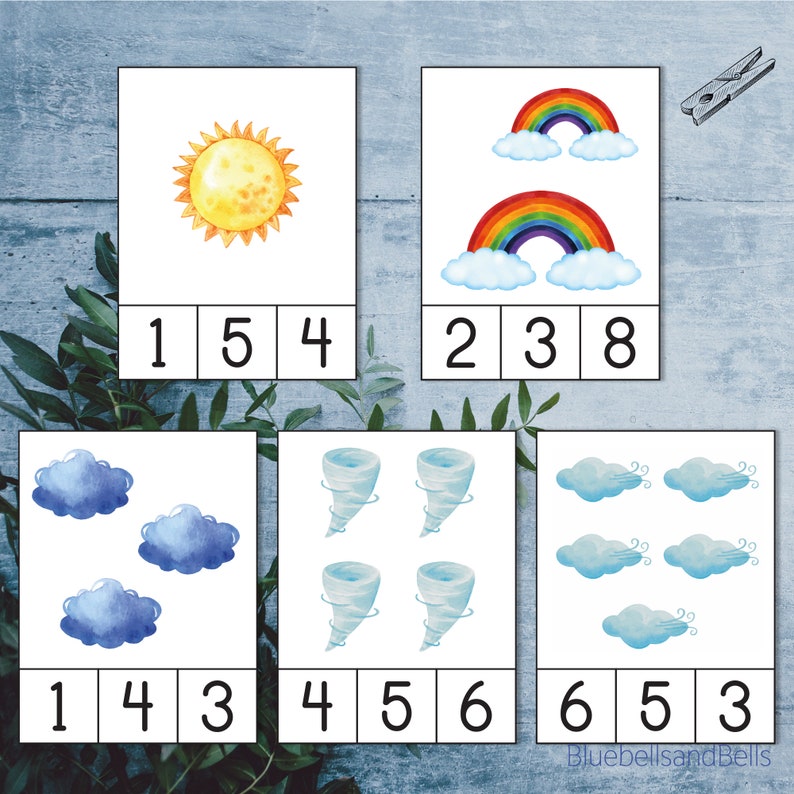 Weather Count and Clip Cards 1-10. Preschool Spring Printable ...