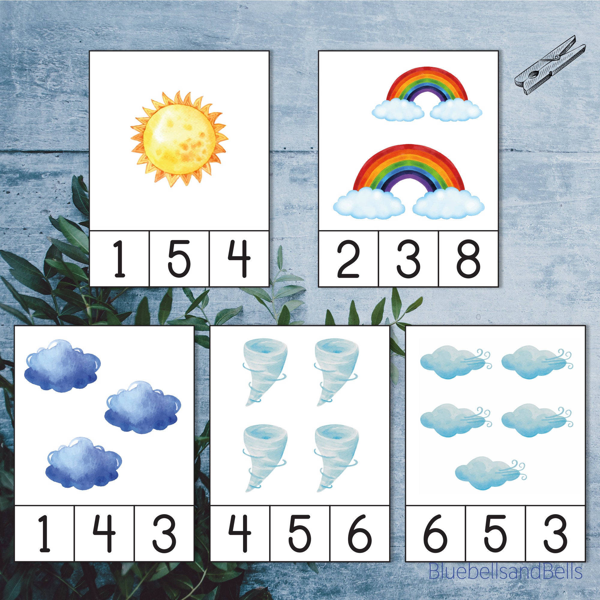 Weather Count and Clip Cards 1-10. Preschool Spring Printable. - Etsy