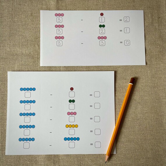 Hojas De Trabajo De Resta Montessori Olga Quilt: Pequeños Detalles.