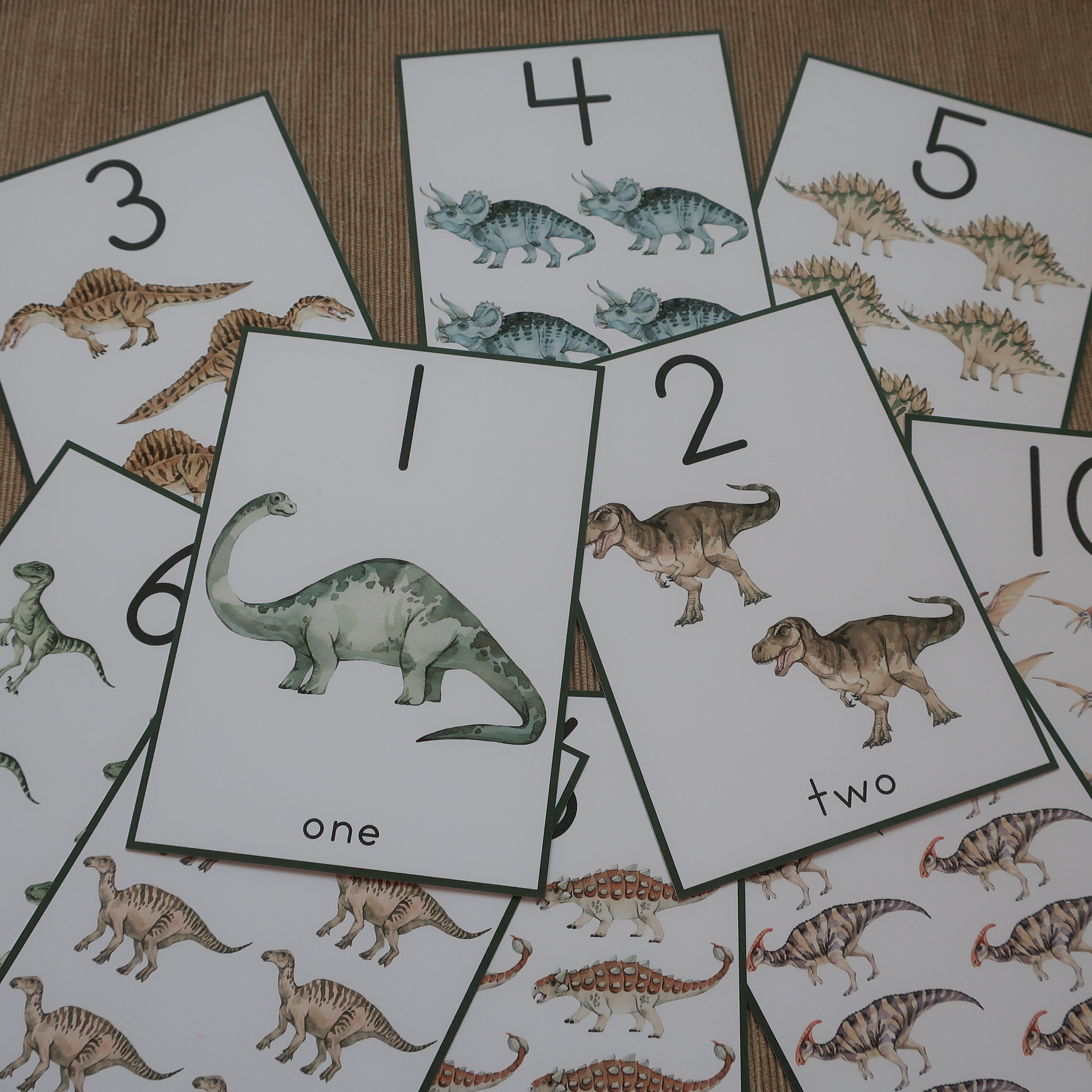 Dinosaur Counting Cards. Printable Dino Number Flash Cards. Preschool ...