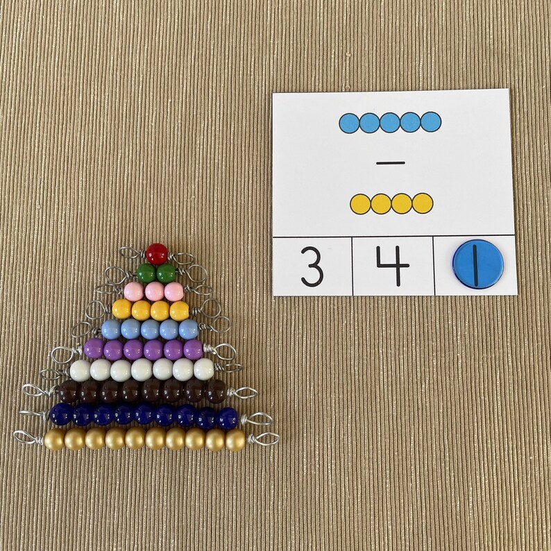Montessori Bead Bar Subtraction Clip Cards. Kindergarten and 1st Grade ...