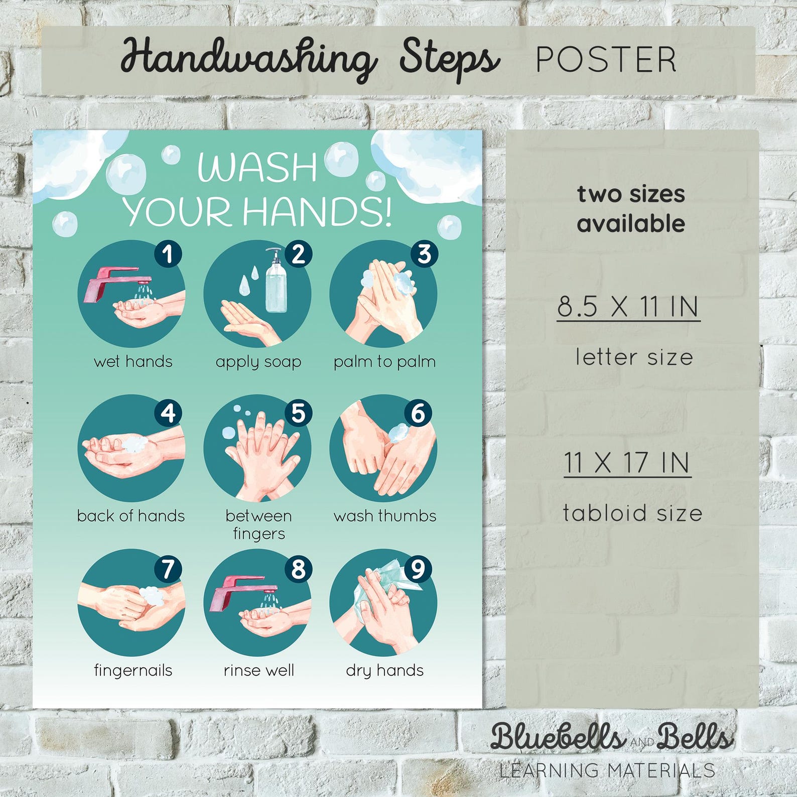 Hand Washing Steps Poster. Classroom Printable Wall Art. Playroom ...