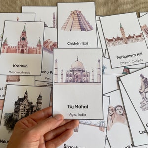 Landmarks of the World Flash Cards. Geography Kids Montessori Printable ...
