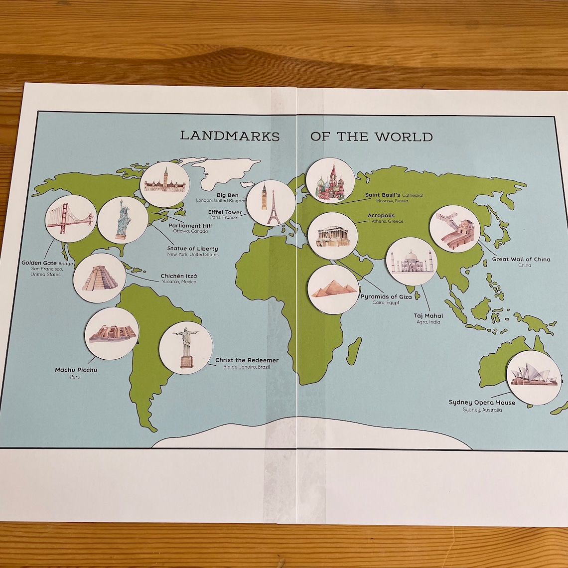 Landmarks of the World Map Matching Activity. Montessori Printable ...
