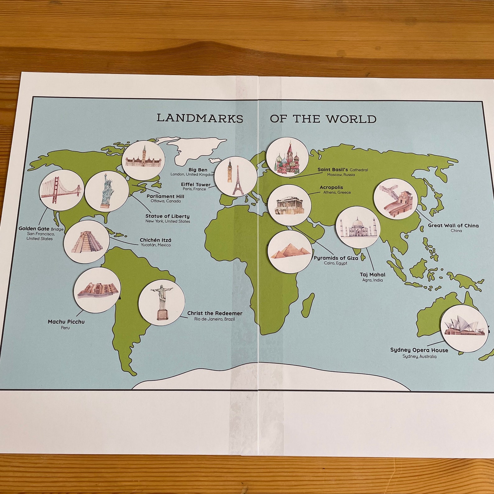 Landmarks of the World Map Matching Activity. Montessori Printable ...