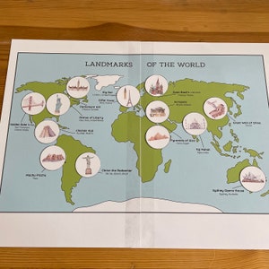 Landmarks of the World Map Matching Activity. Montessori Printable ...