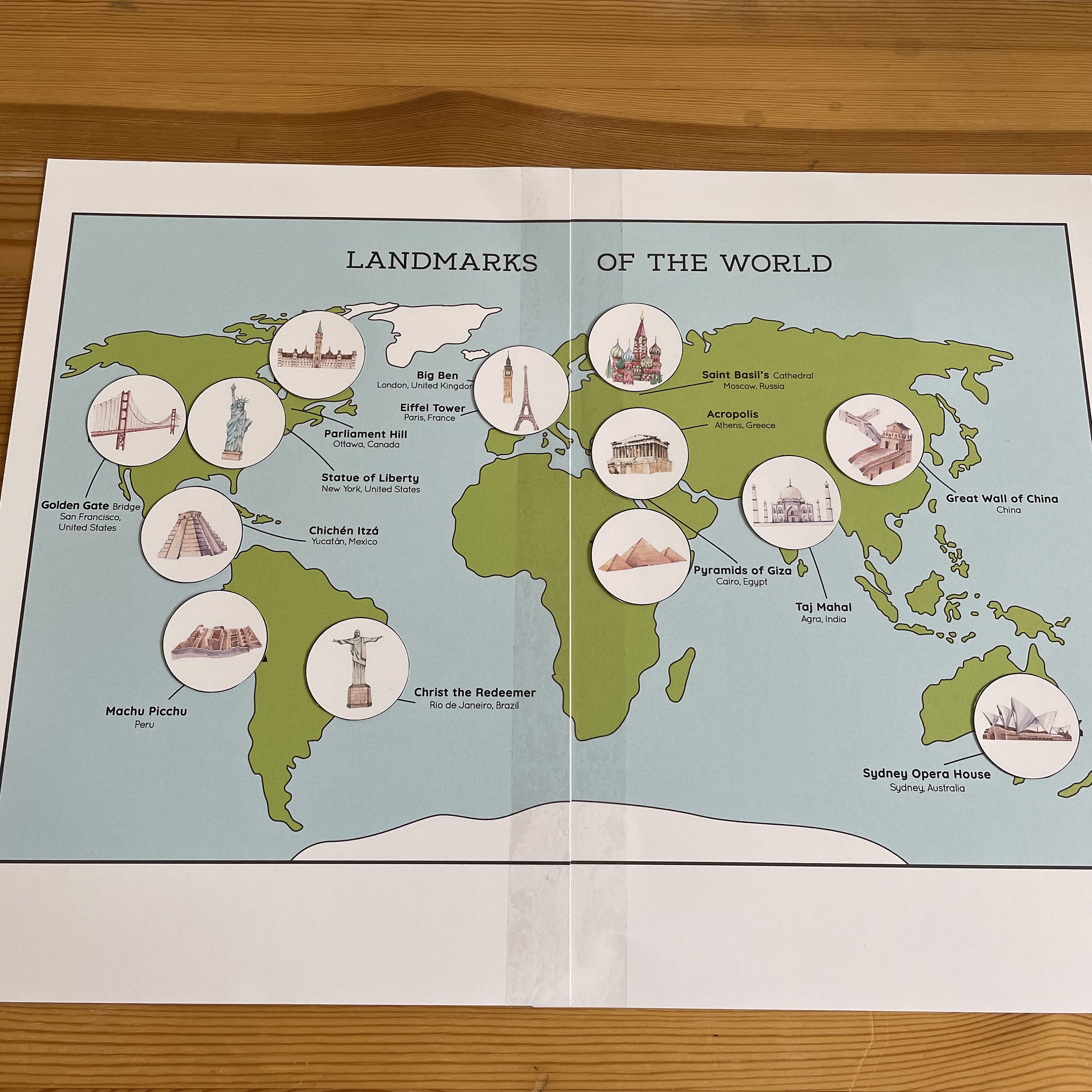 Landmarks of the World Map Matching Activity. Montessori Printable ...
