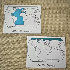 Oceans of the World Cards and Map. Geography Montessori Printable ...