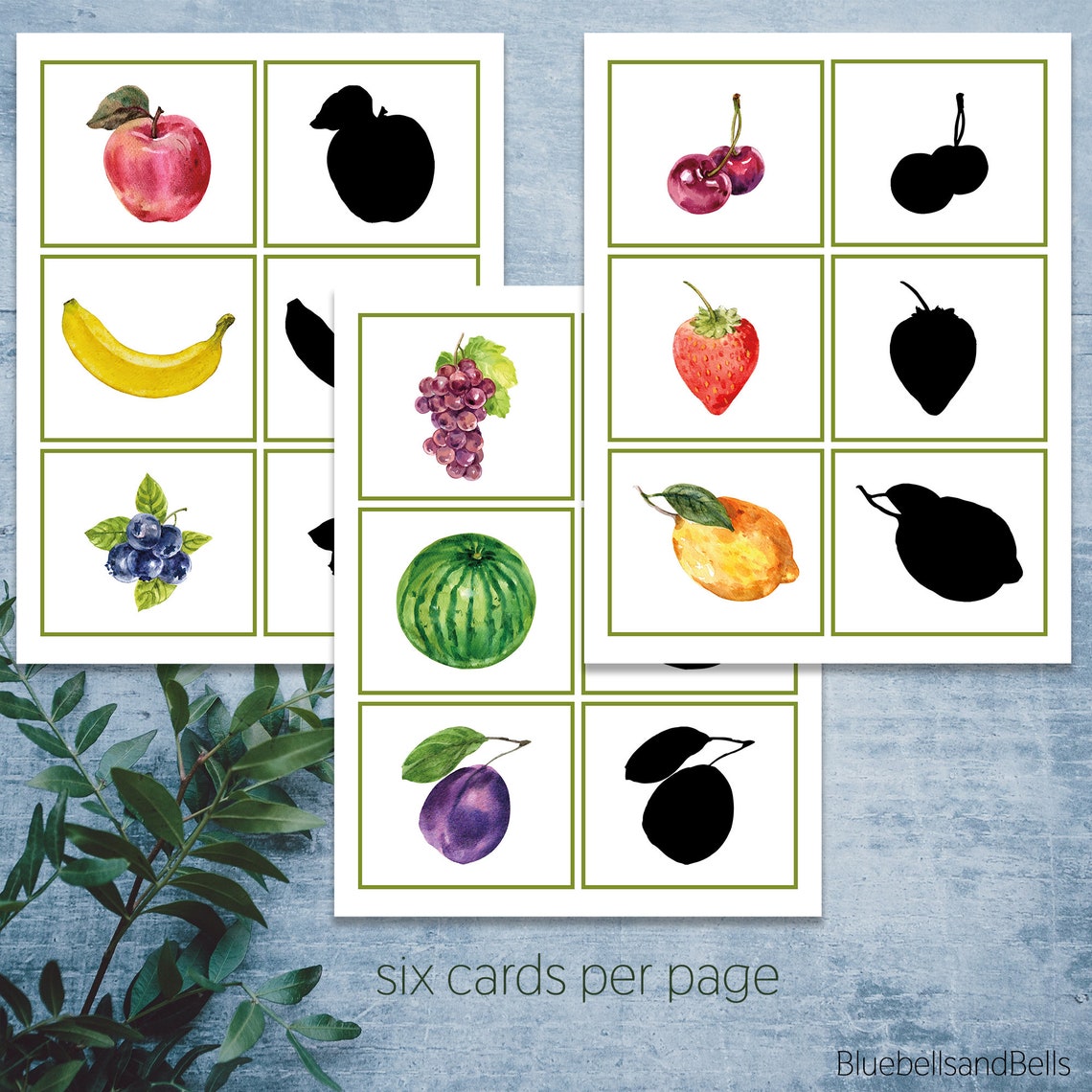 Fruit Shadow Matching Cards. Montessori Preschool Printable. | Etsy