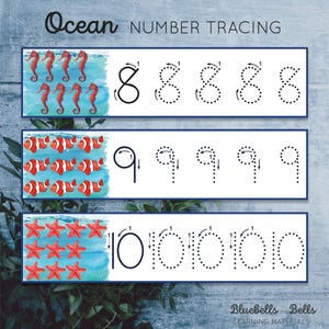 Ocean Printable Number Tracing Worksheets . Preschool and Kindergarten ...