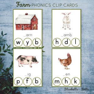 Farm Phonics Clip Cards. Montessori Printable Beginning Sound Activity ...