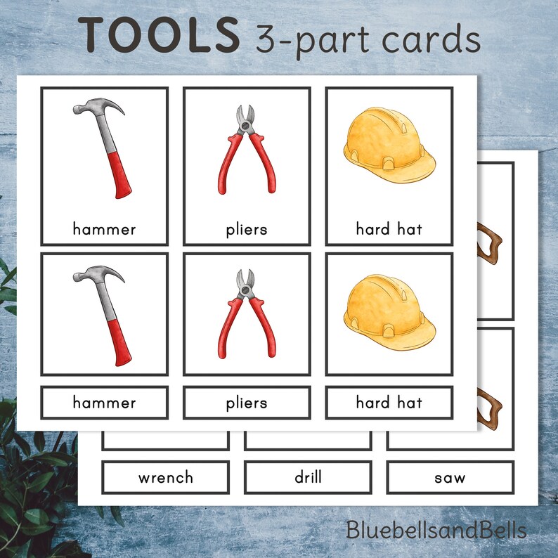 Tools Montessori Printable Three Part Cards. Preschool and | Etsy