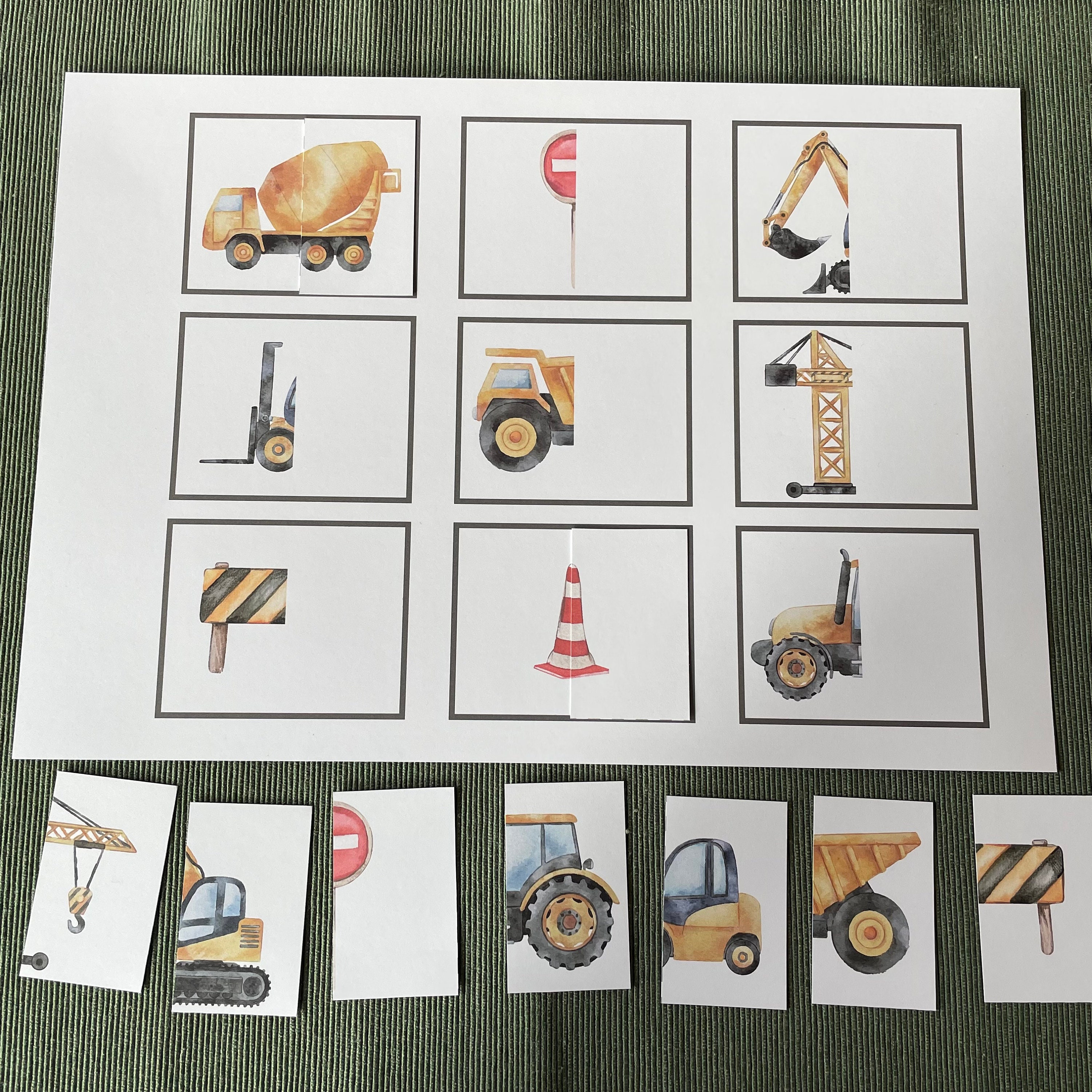 Construction Puzzle Printable. Vehicles Halves Matching Activity for ...