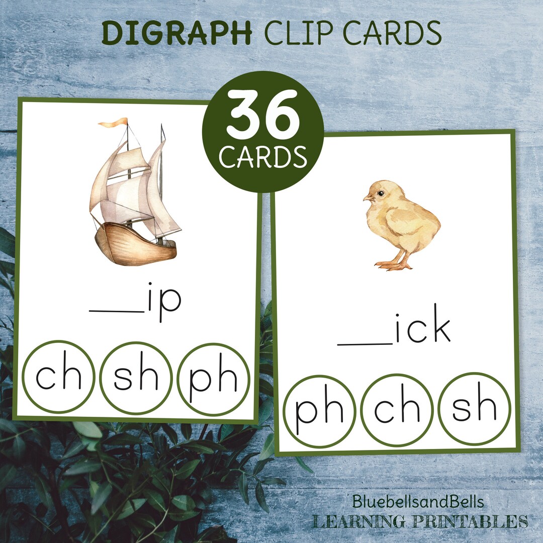 Digraph Clip Cards. - Etsy