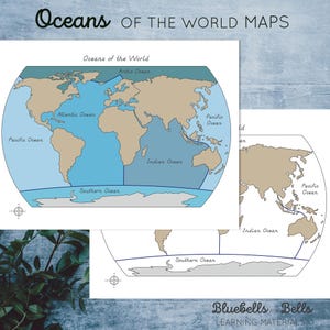 Oceans of the World Cards and Map. Geography Montessori Printable ...