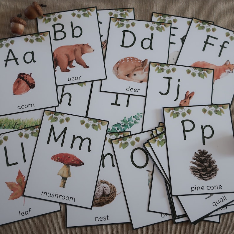 Woodland Alphabet Flashcards. Watercolor Letter Cards. Kids - Etsy