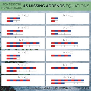 Montessori Number Rods Addition Printable. Missing Addend Equation ...