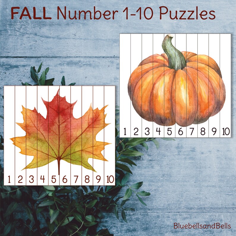 Preschool Fall Printable Number Sequence 1-10 Puzzles. | Etsy