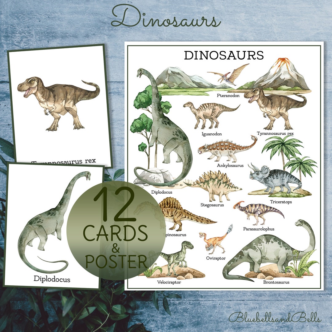 Dinosaur Cards and Poster. Toddler Watercolor Printable. Preschool ...