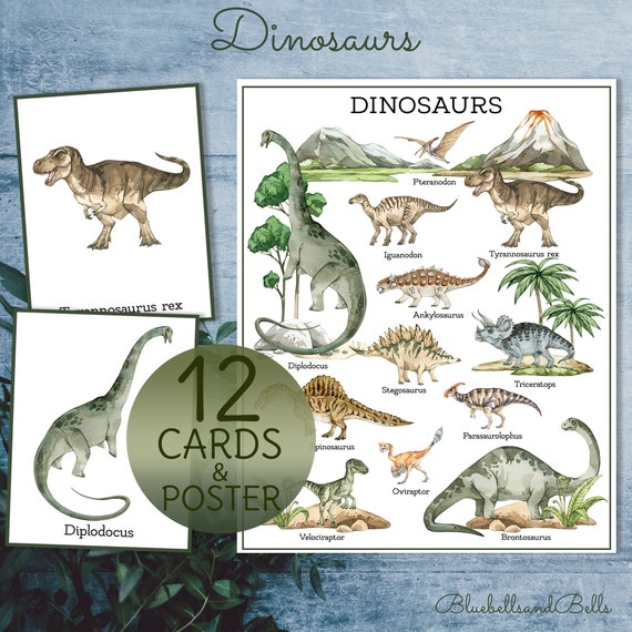 Dinosaur Cards and Poster. Toddler Watercolor Printable. | Etsy