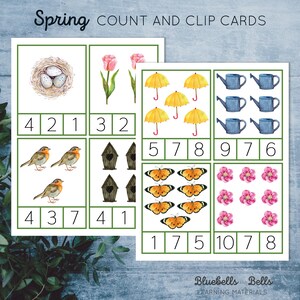 Spring Count and Clip Cards 1-10. Montessori Preschool Math Printable ...