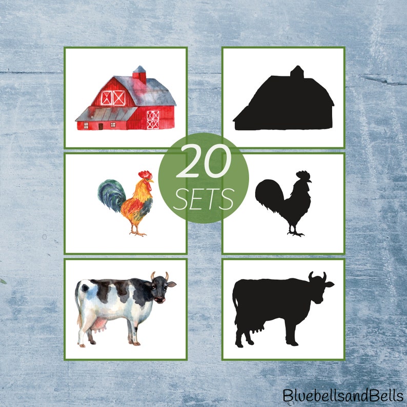 Farm animal shadow matching cards. Toddler Montessori | Etsy