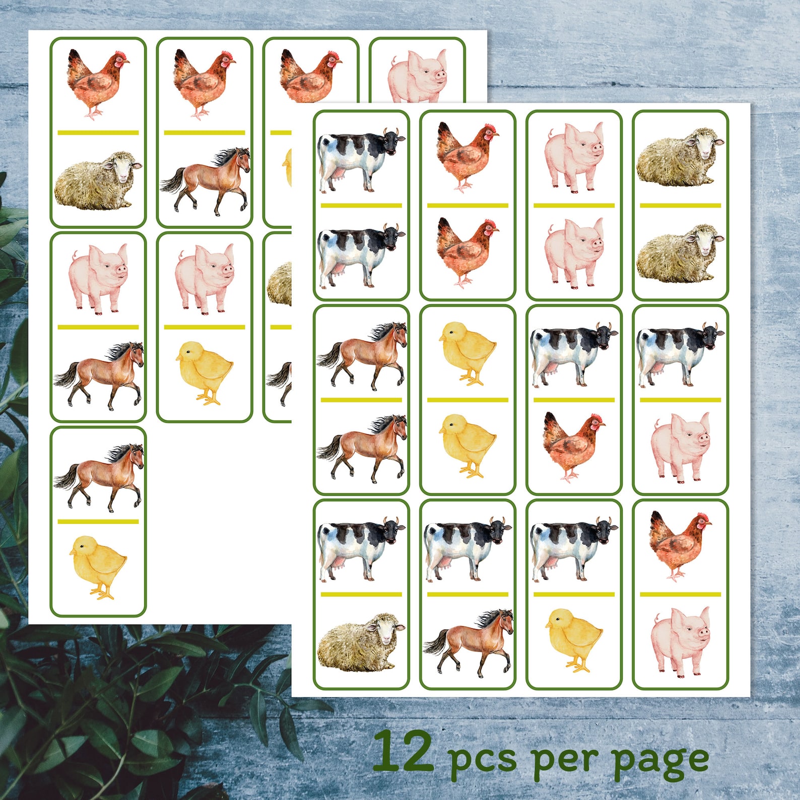 Farm Animal Dominoes. Kids Printable Tile Game. - Etsy