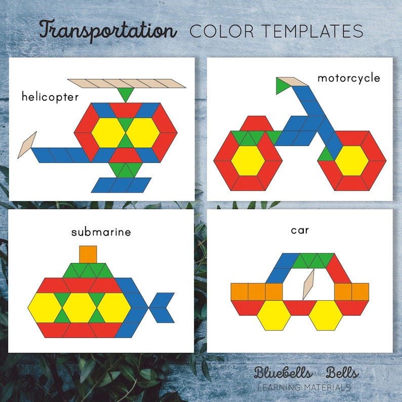 Transportation Pattern Blocks Templates. Preschool and Kindergarten ...