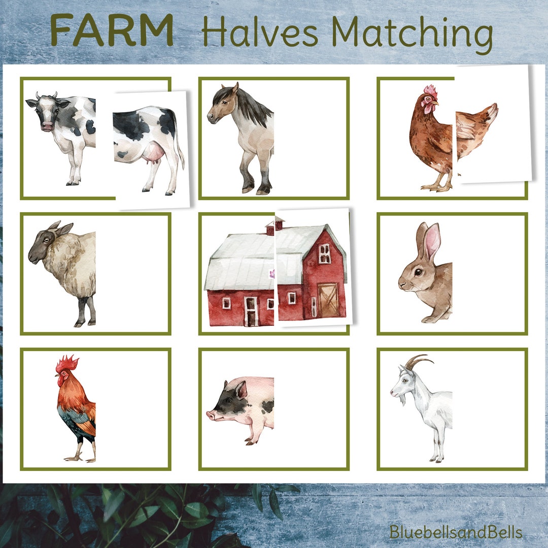 Farm Puzzle Printable. Animal Halves Matching (Download Now) - Etsy