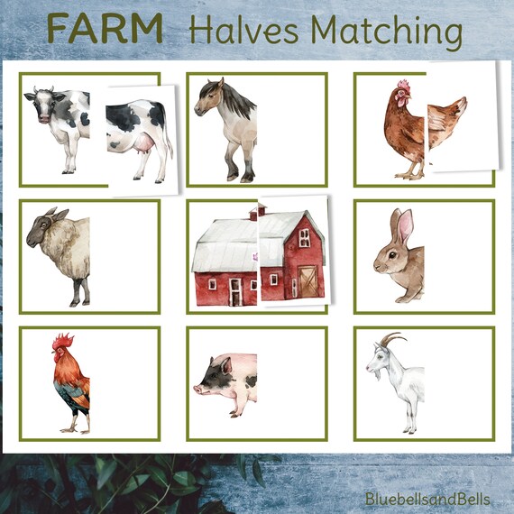 Farm Puzzle Printable. Animal Halves Matching Activity for - Etsy