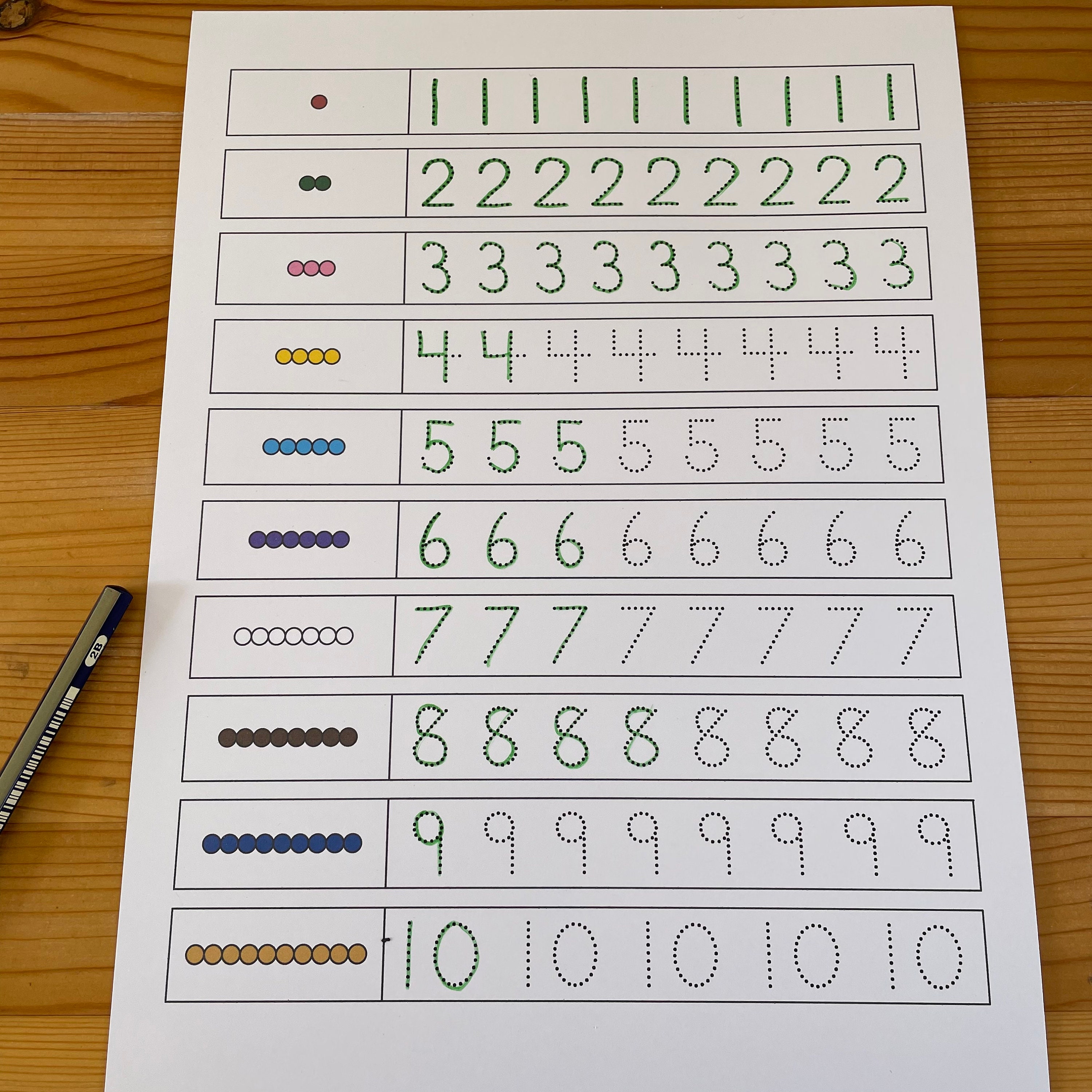 Montessori Bead Stair Number Tracing Worksheets. Kindergarten - Etsy
