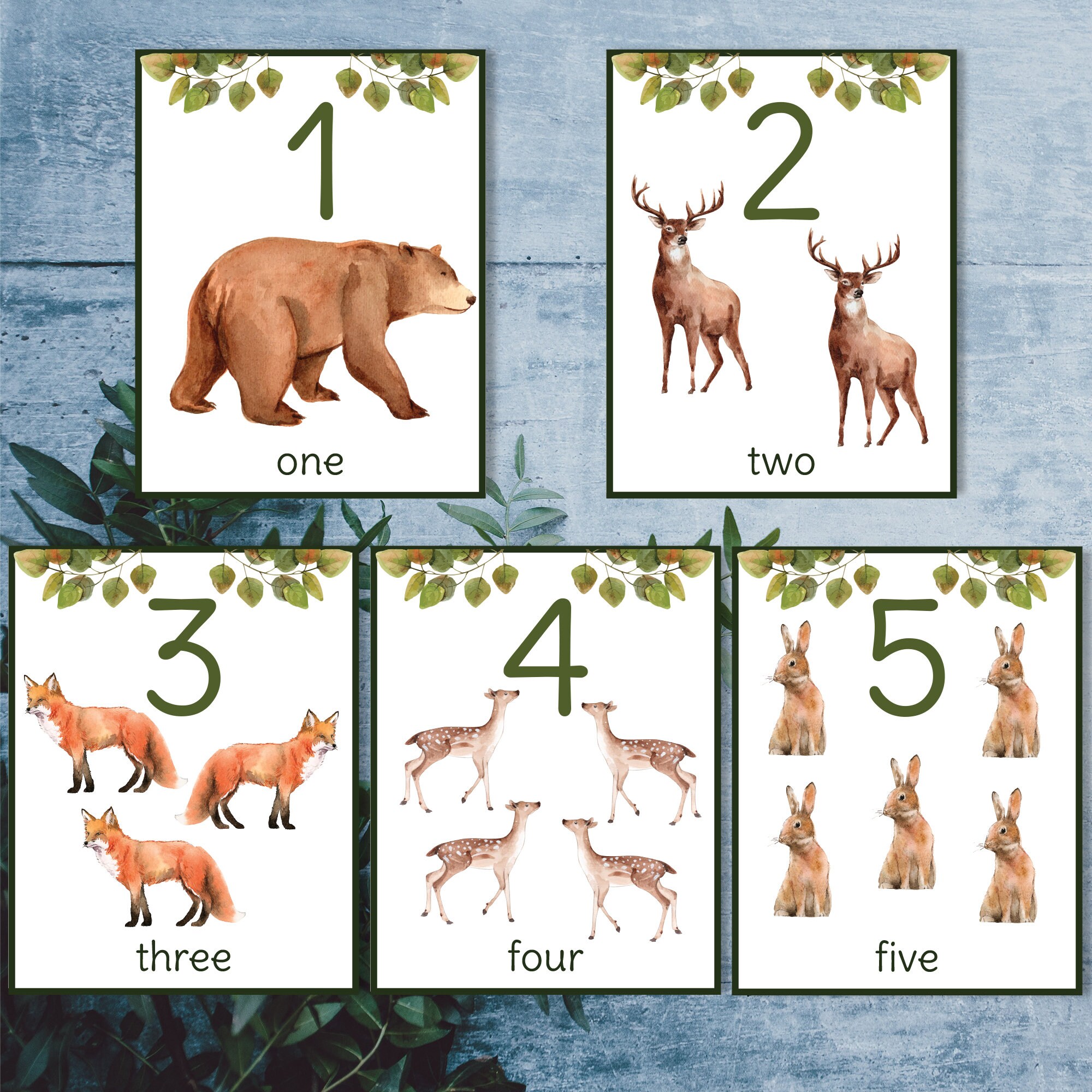 Woodland Animals Number Flashcards 1-10. Nature Counting Cards | Etsy
