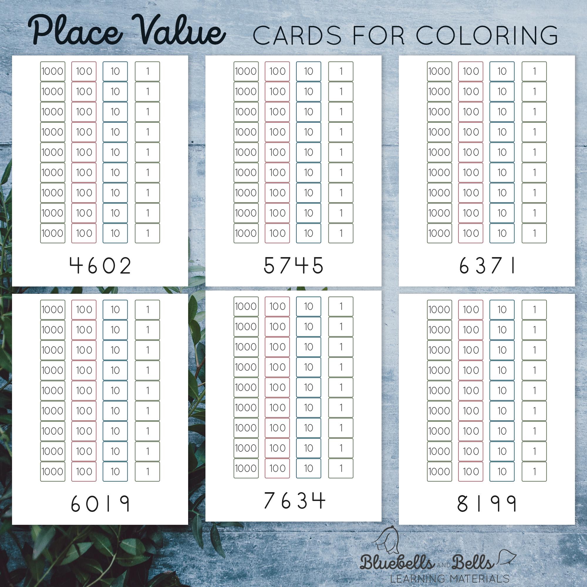 Place Value Task Cards for Coloring. Number Formation Worksheets Stamp ...