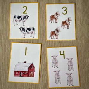 Farm Animal Number 1-10 Flash Cards. Toddler Watercolor Printable ...