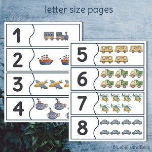 Vehicle Number Matching Printable Puzzle. Transport Counting Activity ...