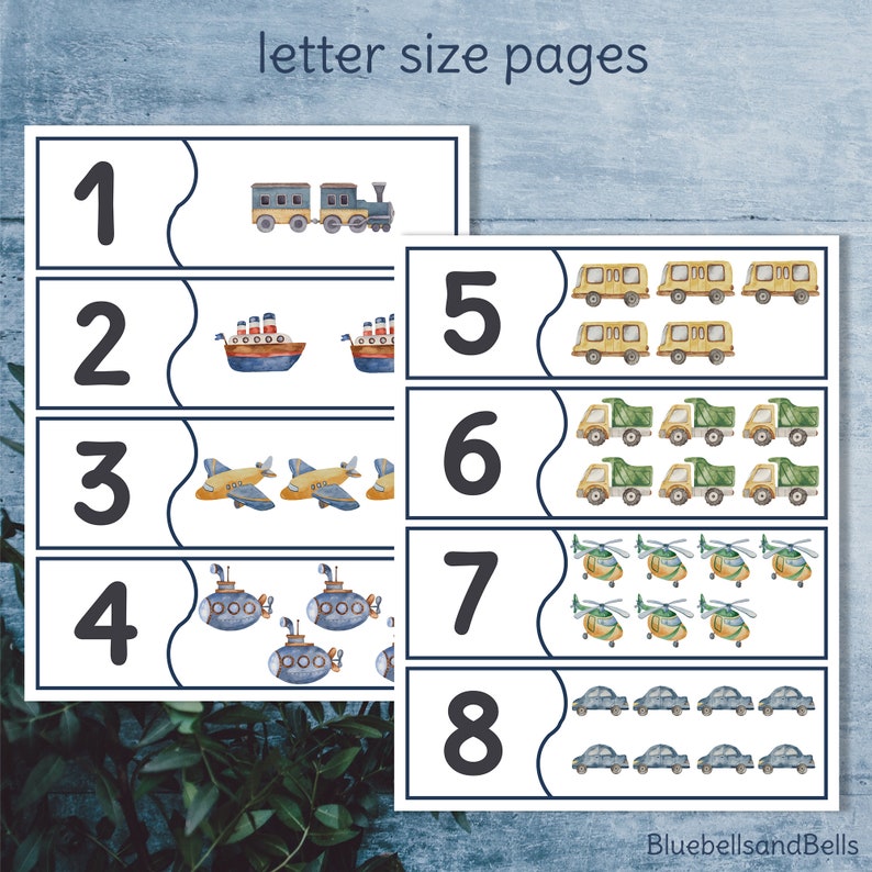 Vehicle Number Matching Printable Puzzle. Transport Counting - Etsy
