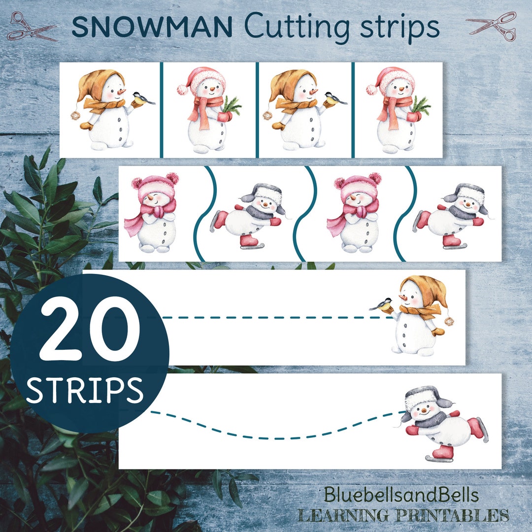 Winter Cutting Strips Snowman. Montessori Fine Motor Skills Printable ...