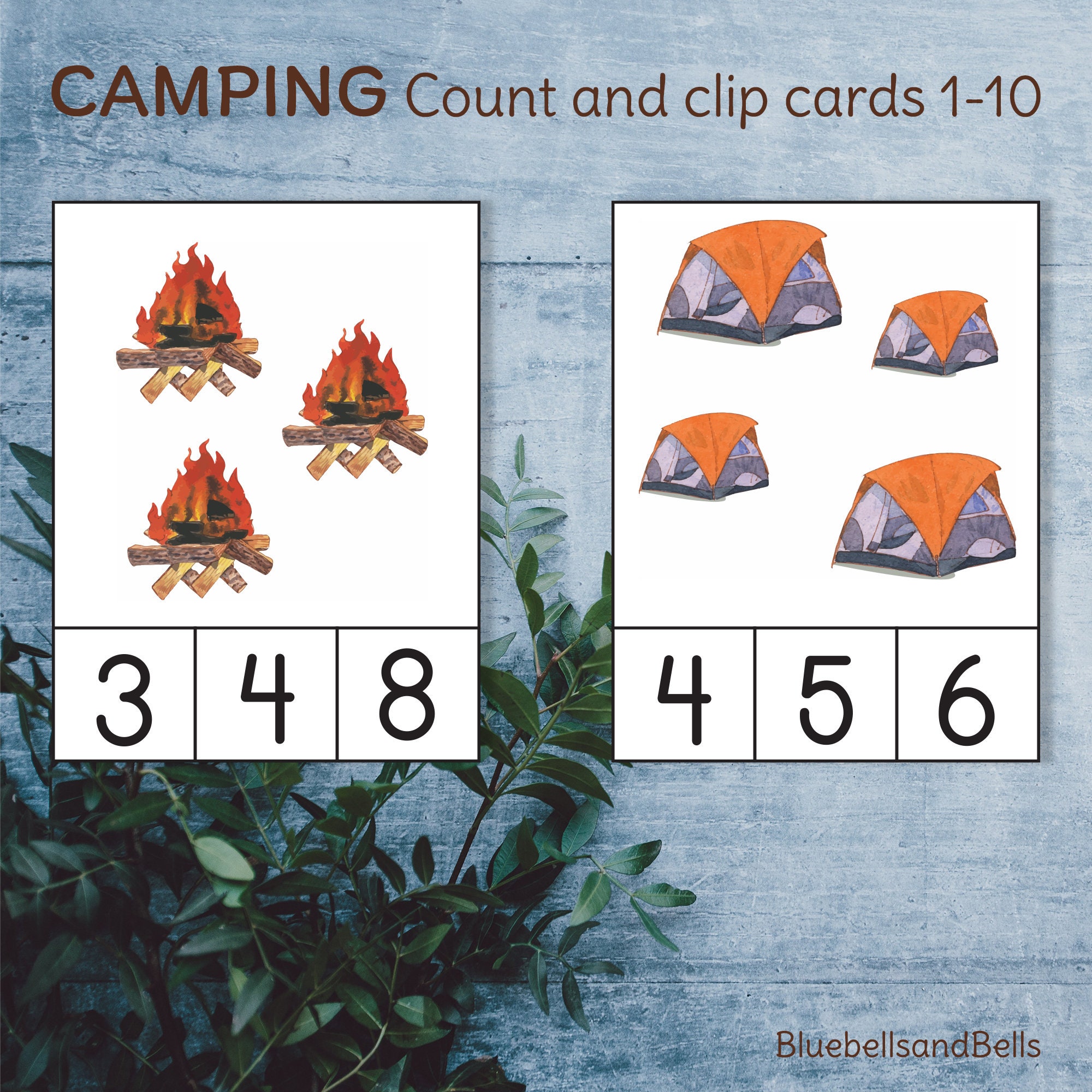 Camping Count and Clip Cards 1-10. Montessori Printable. - Etsy UK