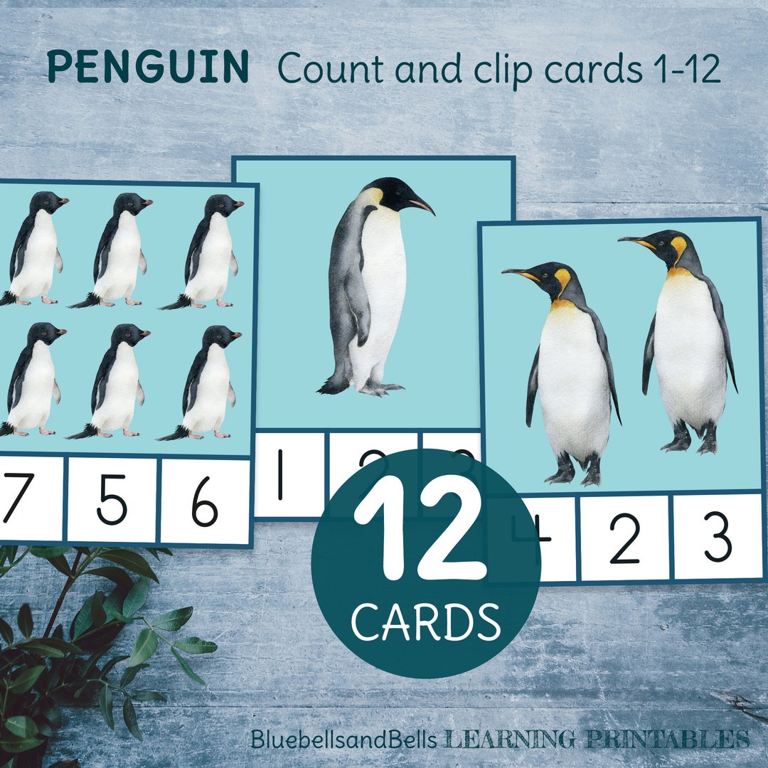 Penguin Count and Clip Cards 1-12. Preschool Winter Math Activity. - Etsy