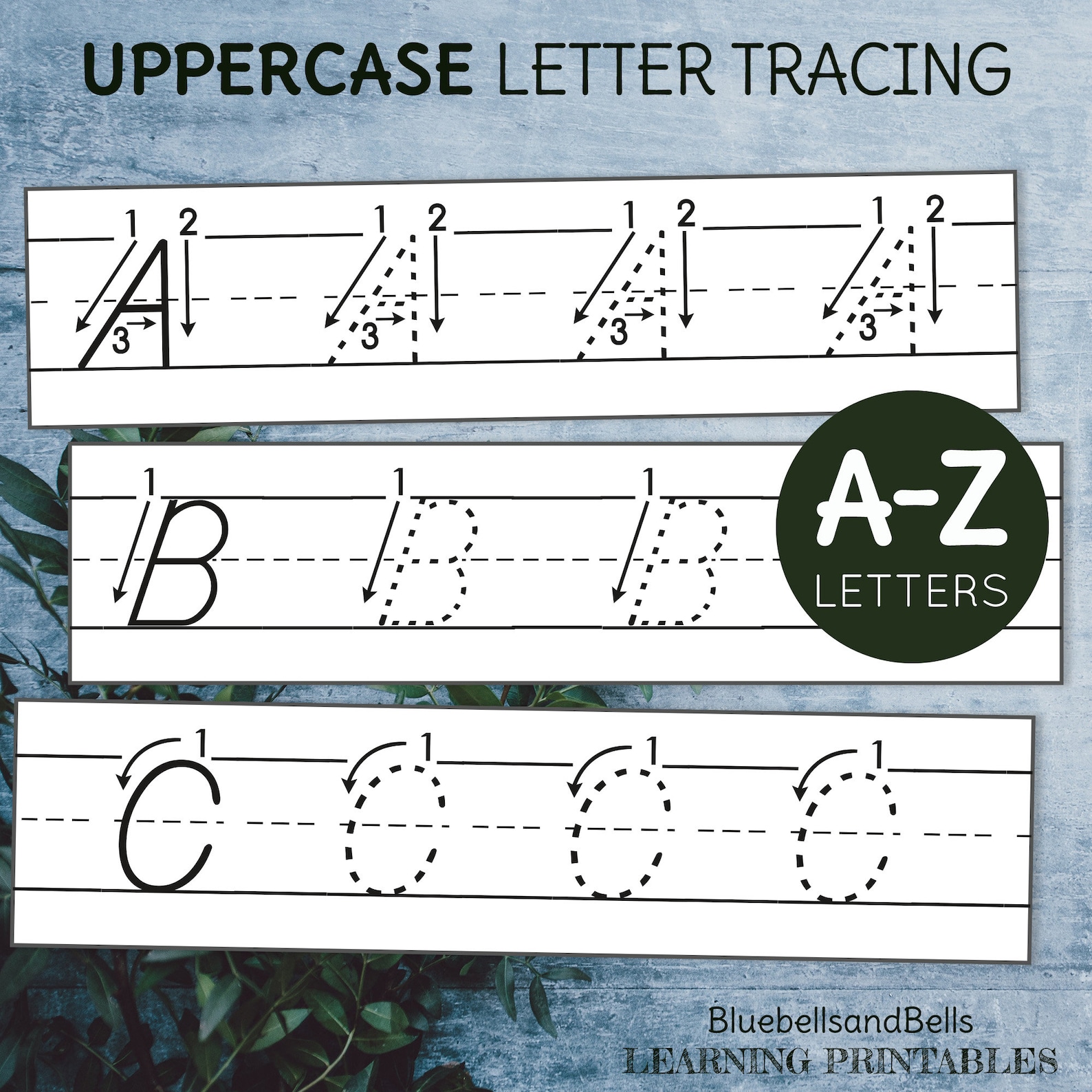 Uppercase Alphabet Tracing D'nealian Font. Letter Formation Preschool ...