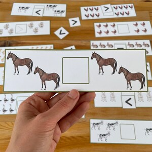 Farm Preschool Printable Comparing Numbers Cards. More Than, Less Than ...