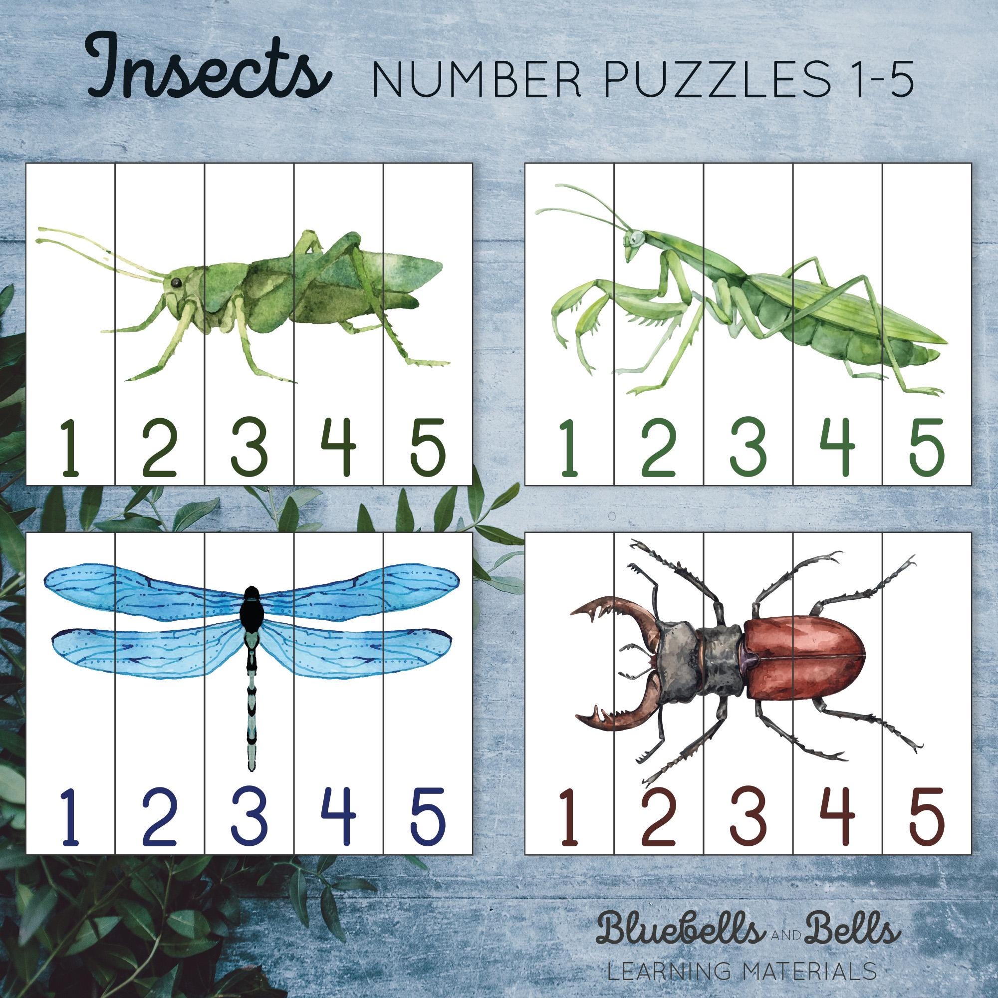 Insects Puzzle Number Sequence 1-5. Toddler Montessori Printable Busy ...