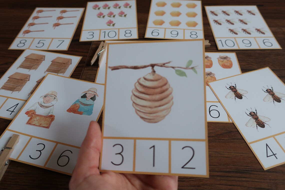 Honeybee Count and Clip Cards 1-10. Preschool Insect Math | Etsy