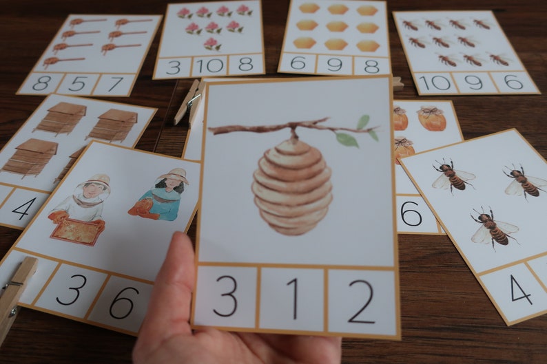Honeybee Count and Clip Cards 1-10. Preschool Insect Math - Etsy