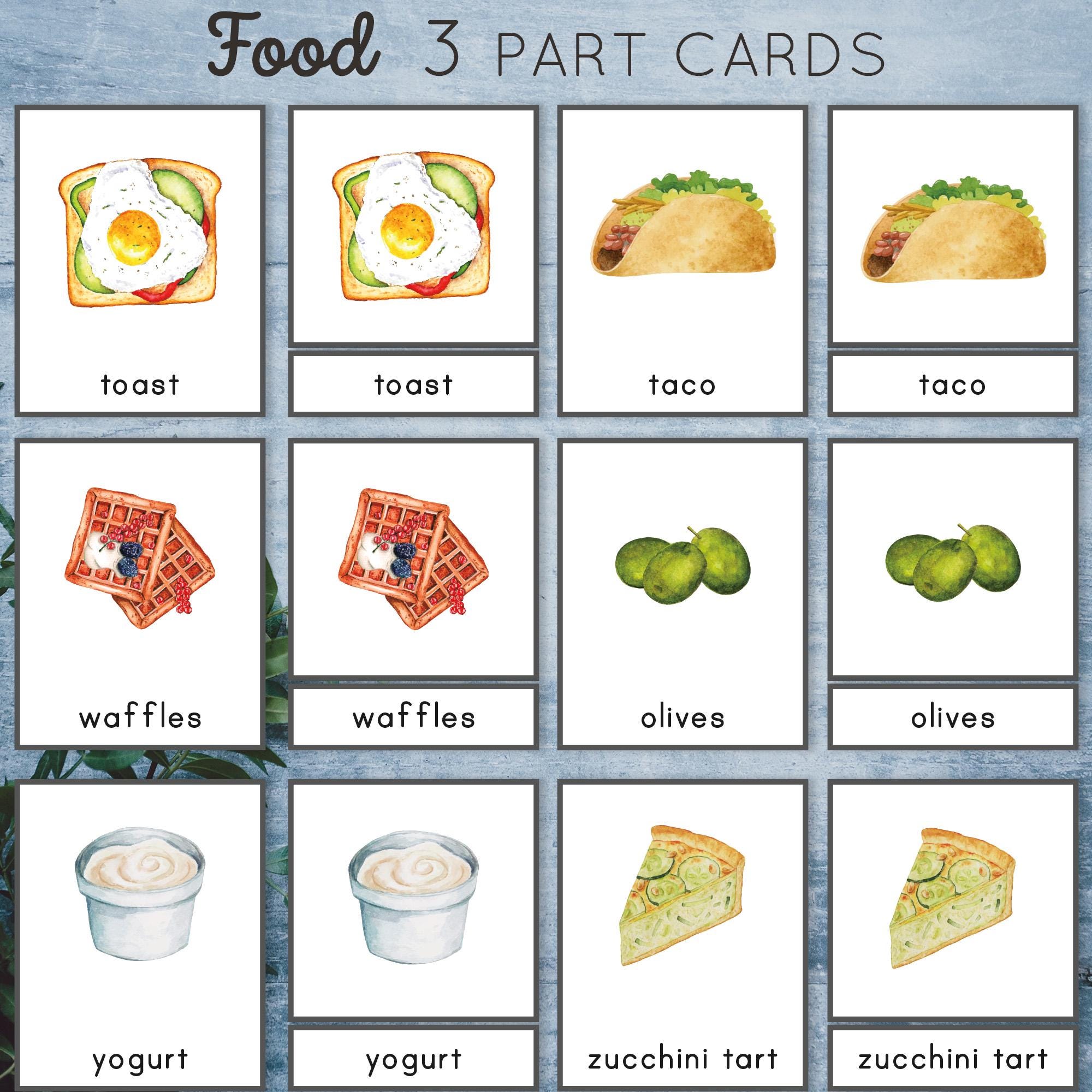 Montessori Printable Food 3 Part Cards. Preschool and Kindergarten ...