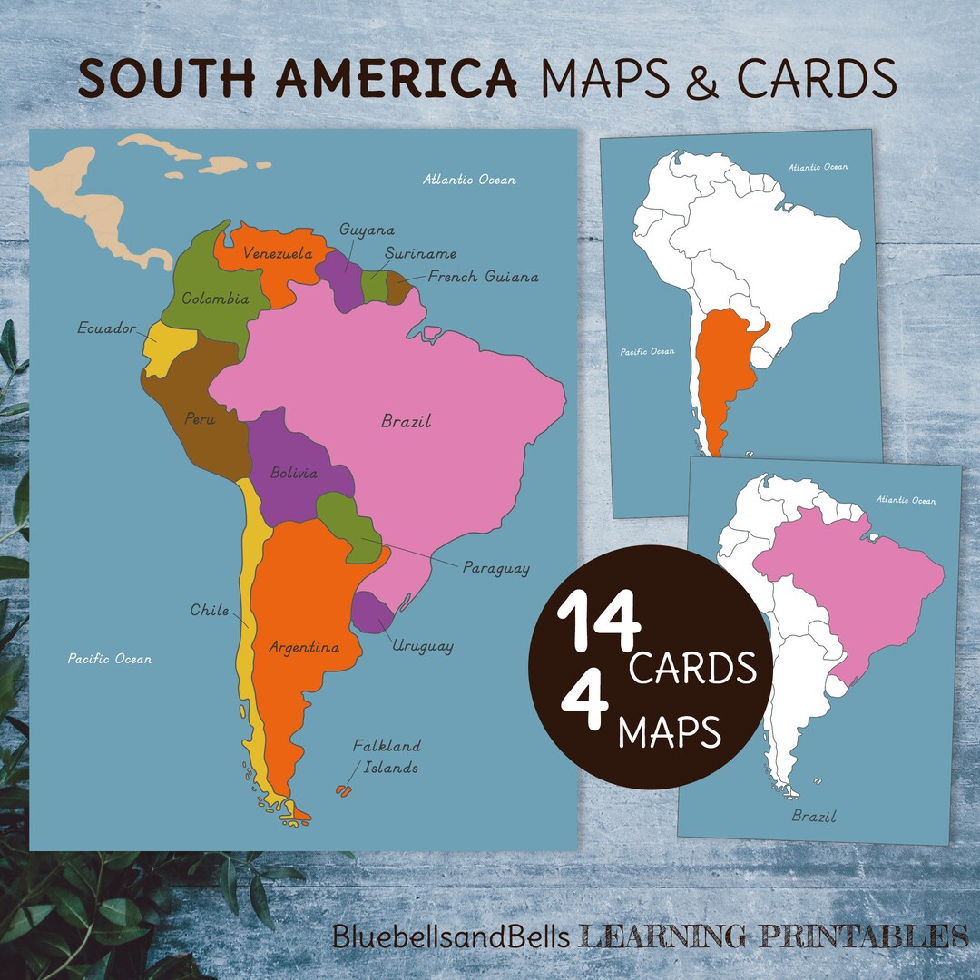 South America Montessori Maps and Country Cards. Continent Study ...