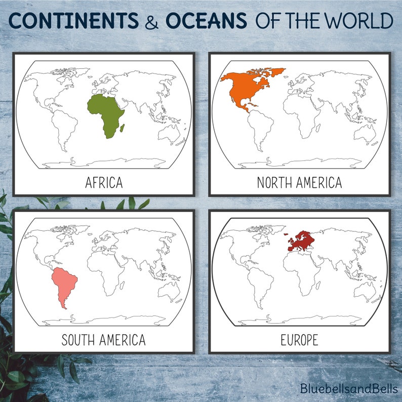 Continents and Oceans Cards and Map. Montessori Printable - Etsy