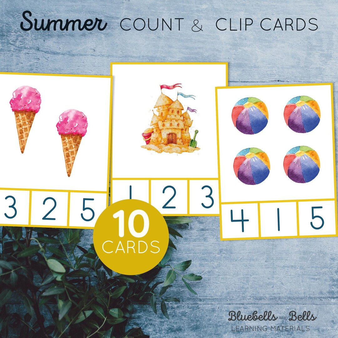 Summer Count and Clip Cards 1-10. Montessori Preschool Math Printable ...